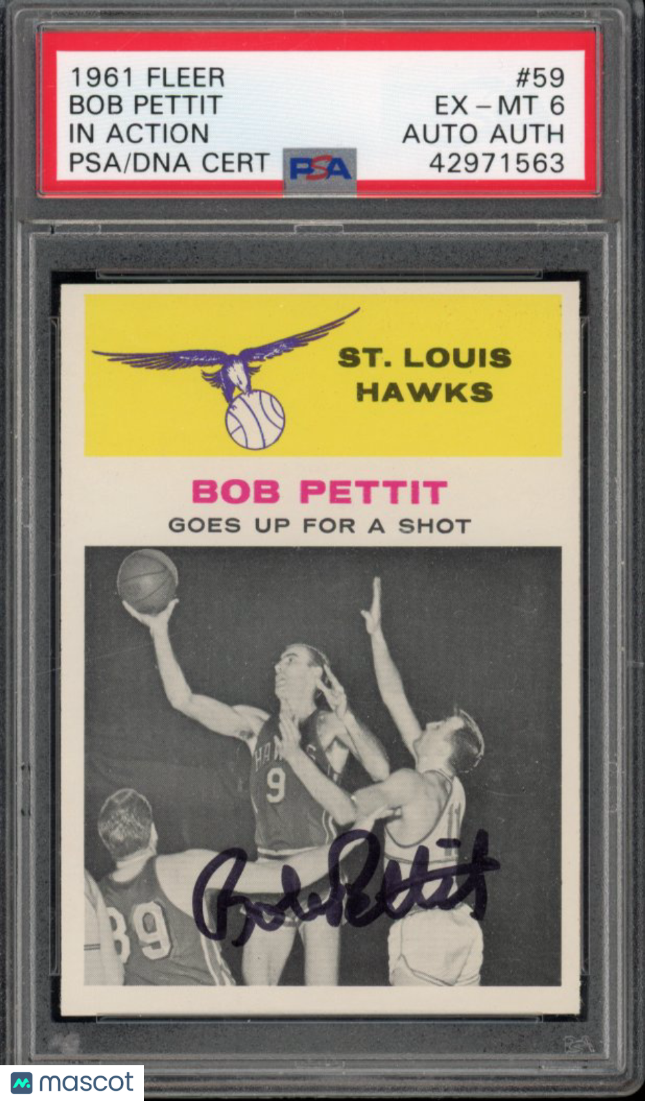 1961-62 Fleer Bob Pettit In Action Auto PSA 6 Auto Auth – The Card Capital