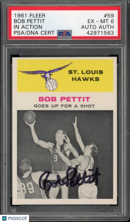 1961-62 Fleer Bob Pettit In Action Auto PSA 6 Auto Auth – The Card Capital