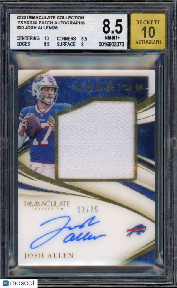 2020 Immaculate Josh Allen Patch Auto /25 BGS 8.5/10 – The Card Capital