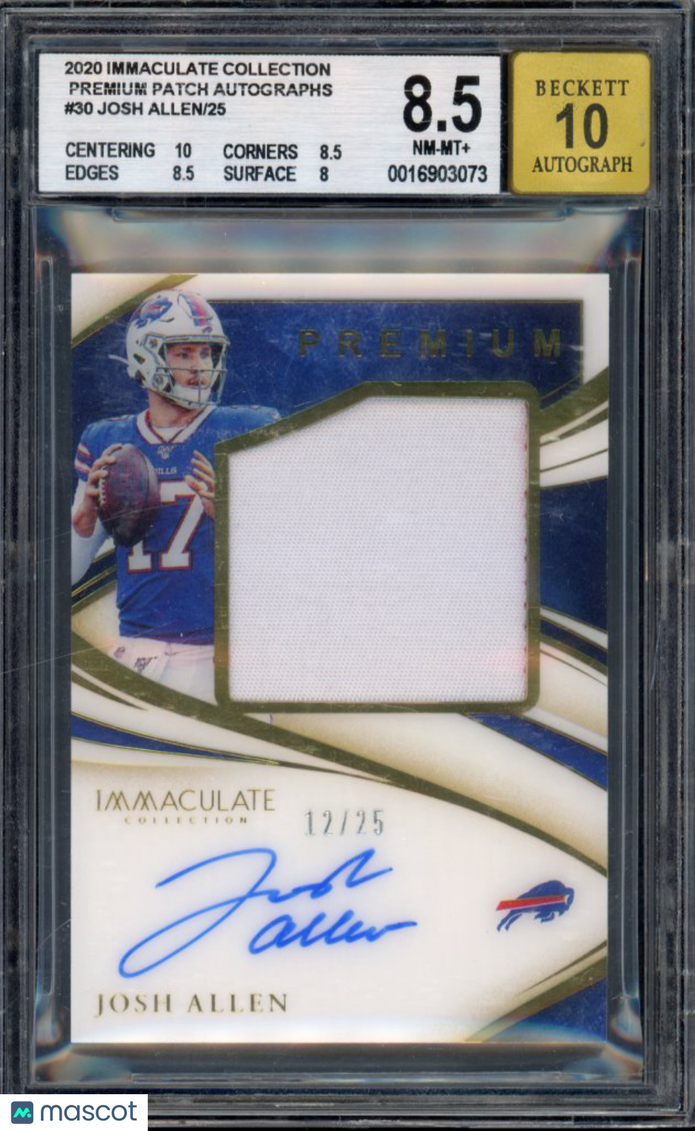 2020 Immaculate Josh Allen Patch Auto /25 BGS 8.5/10 – The Card Capital